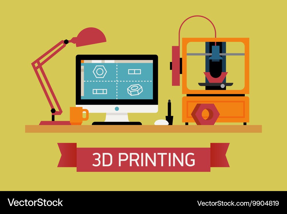 3d printing flat design Royalty Free Vector Image