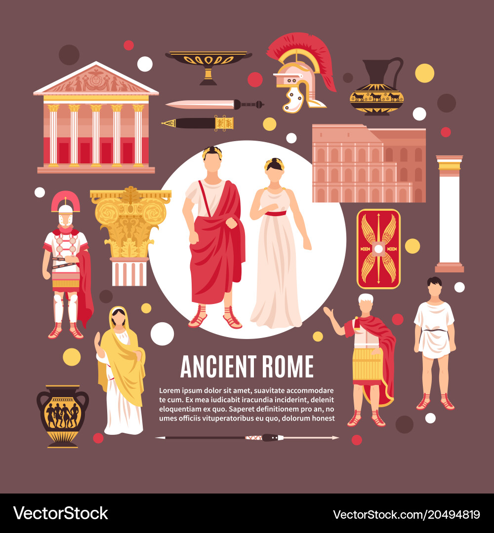 Ancient rome flat composition poster Royalty Free Vector
