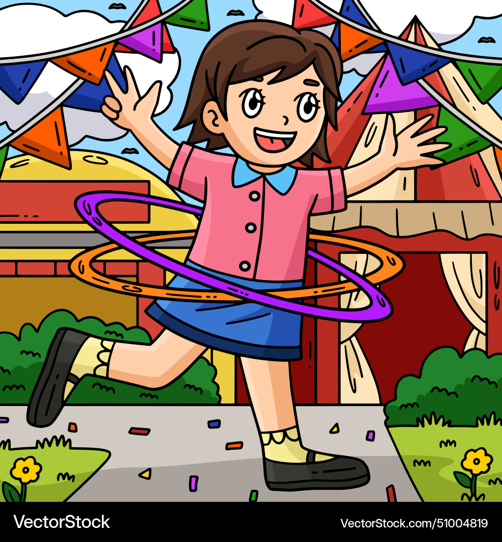 Circus child and a hula hoop colored cartoon Vector Image