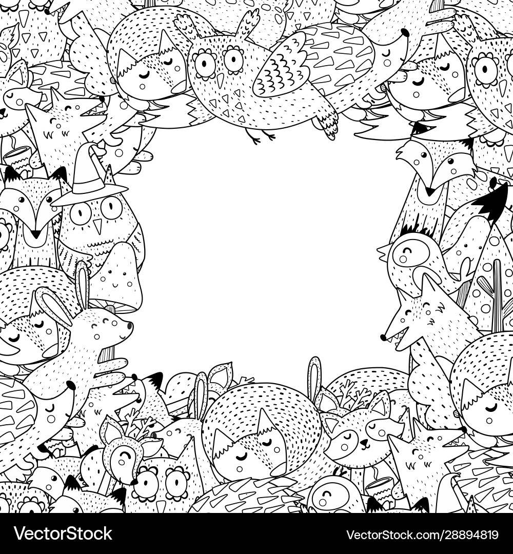 Forest Animal Frame - Coloring Page Royalty Free Vector