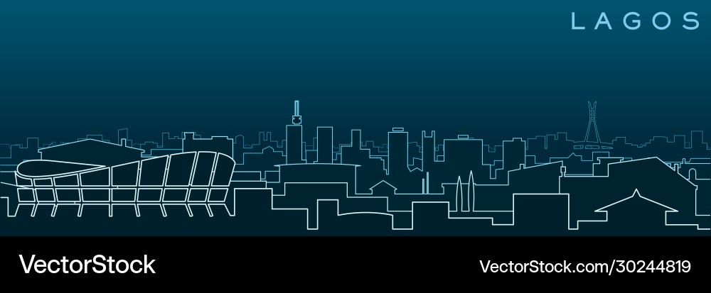 Lagos multiple lines skyline and landmarks Vector Image