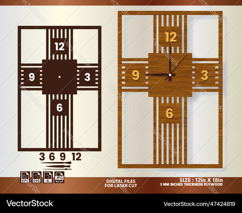 Luxury wall clock template for laser cut Vector Image
