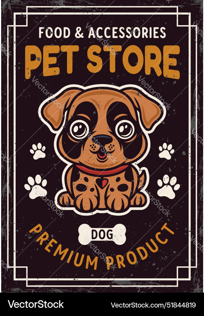 Pet store poster with cute dog colored Royalty Free Vector