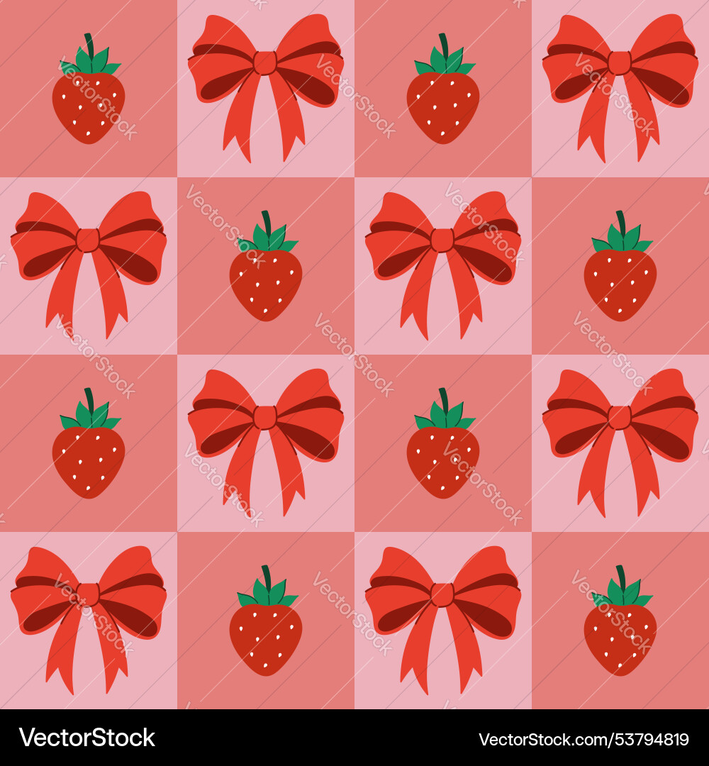 Seamless checkered pattern with strawberries Vector Image
