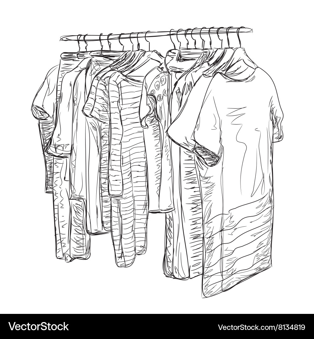 Wardrobe sketch hand drawn clothes shop Royalty Free Vector