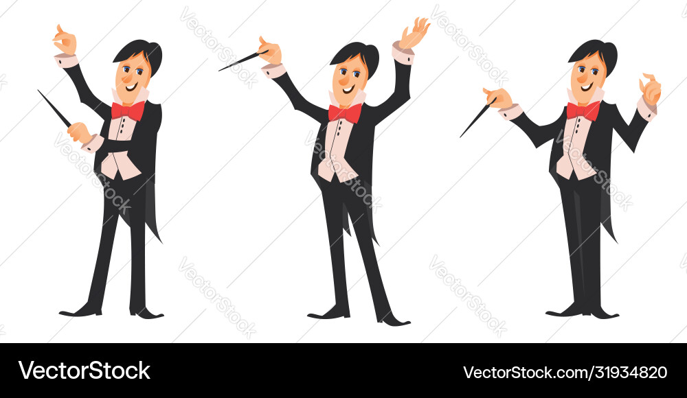 Conductor orchestra in different poses Royalty Free Vector