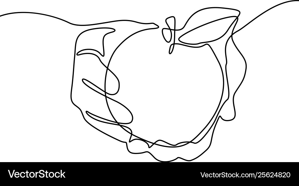 Continuous line drawing apple in hand Royalty Free Vector
