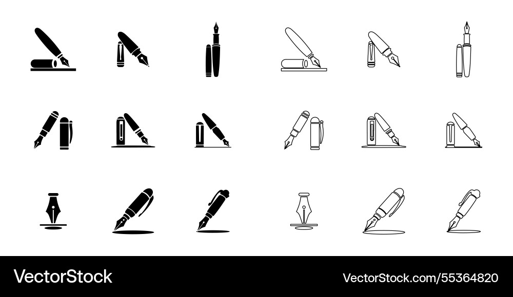 Fountain pen icons set Royalty Free Vector Image