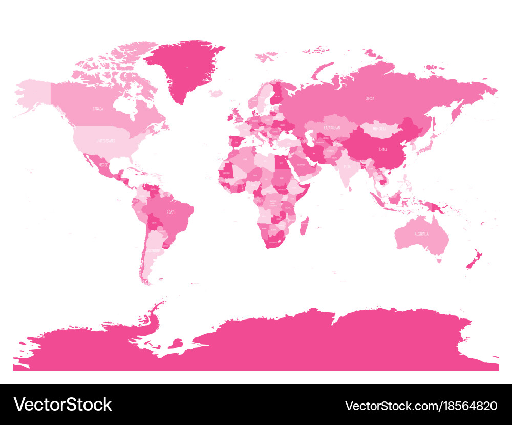 Pink World Map - Detailed Political Royalty Free Vector