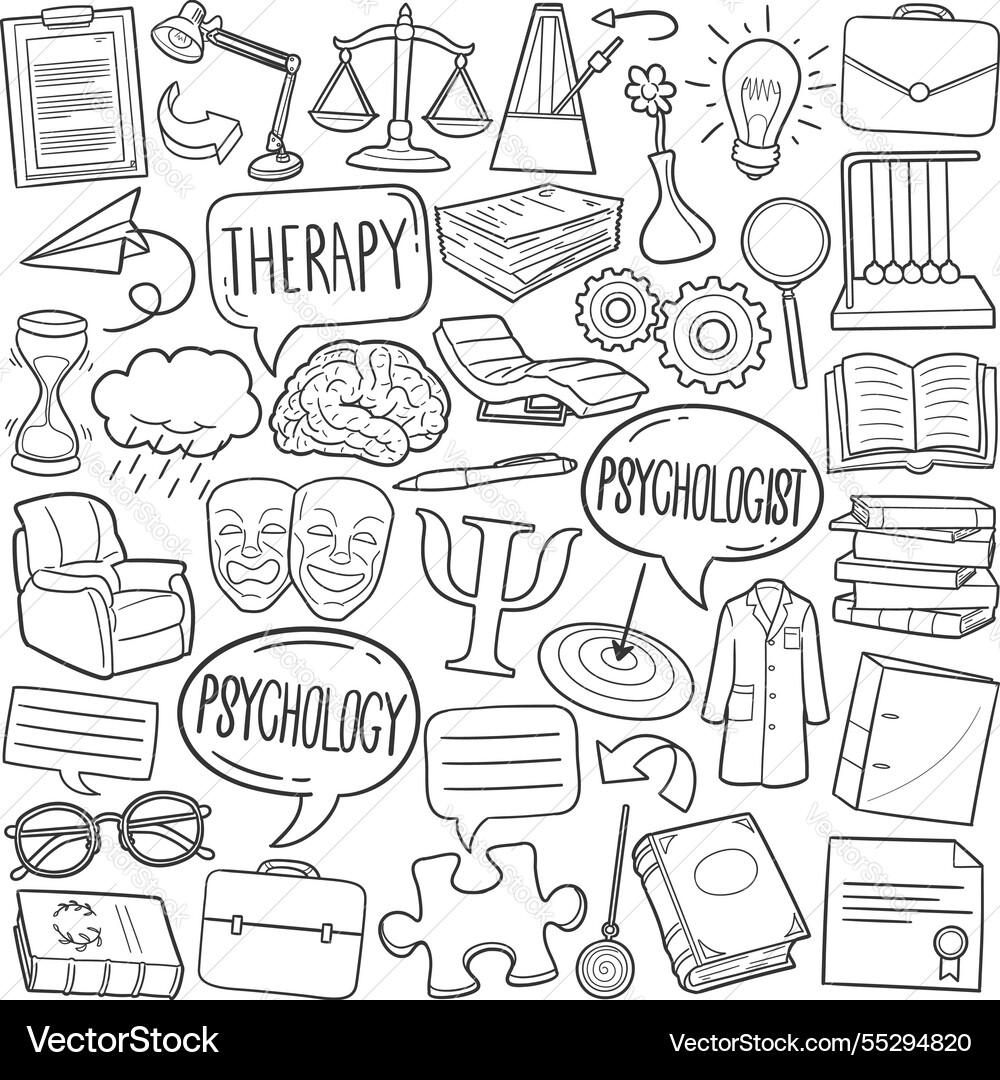 Psychology doodle icons line art Royalty Free Vector Image