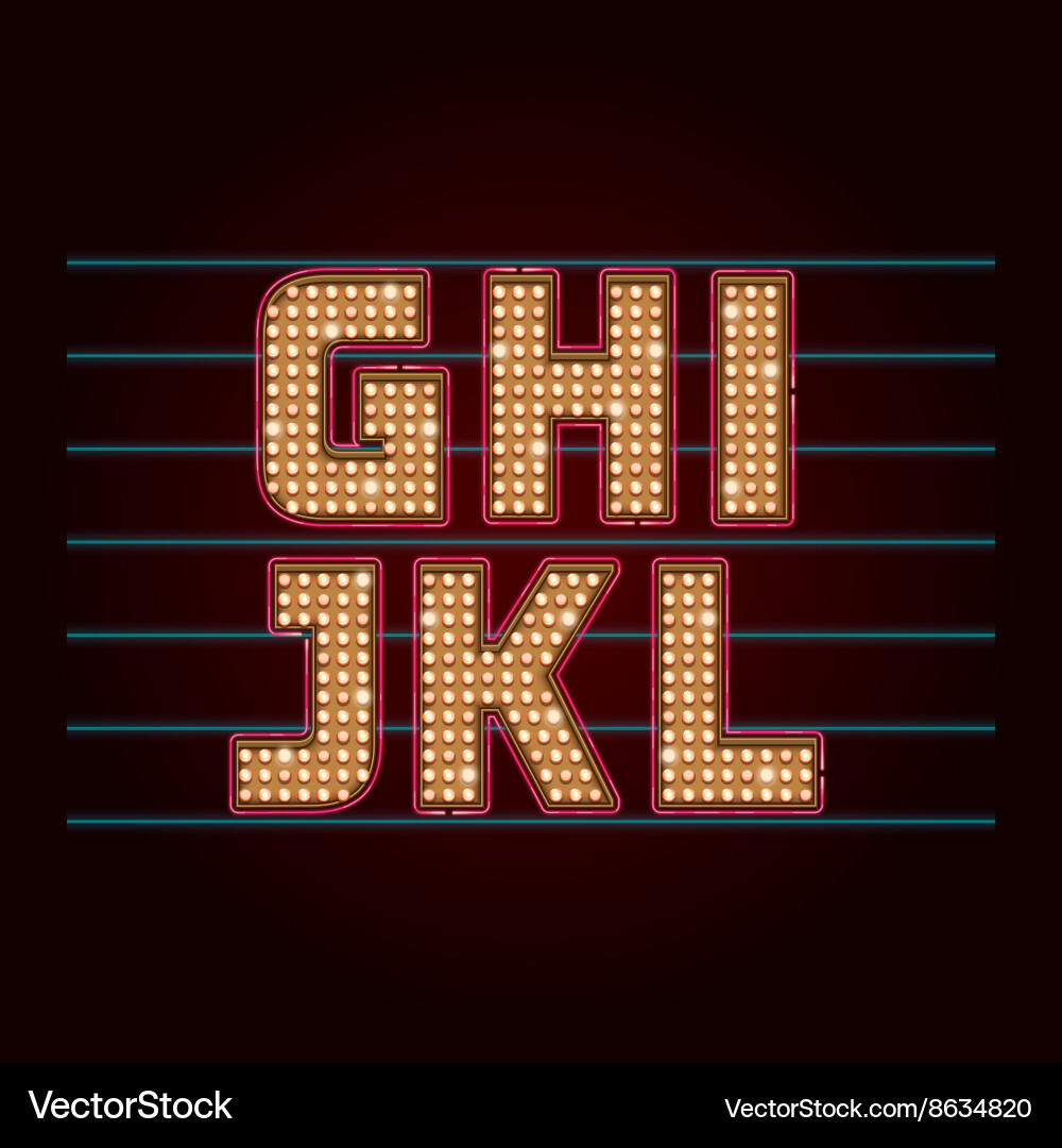 Retro light bulb font from g to l Royalty Free Vector Image