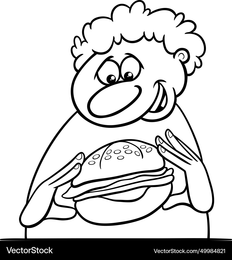 Cartoon man character eating a cheeseburger Vector Image