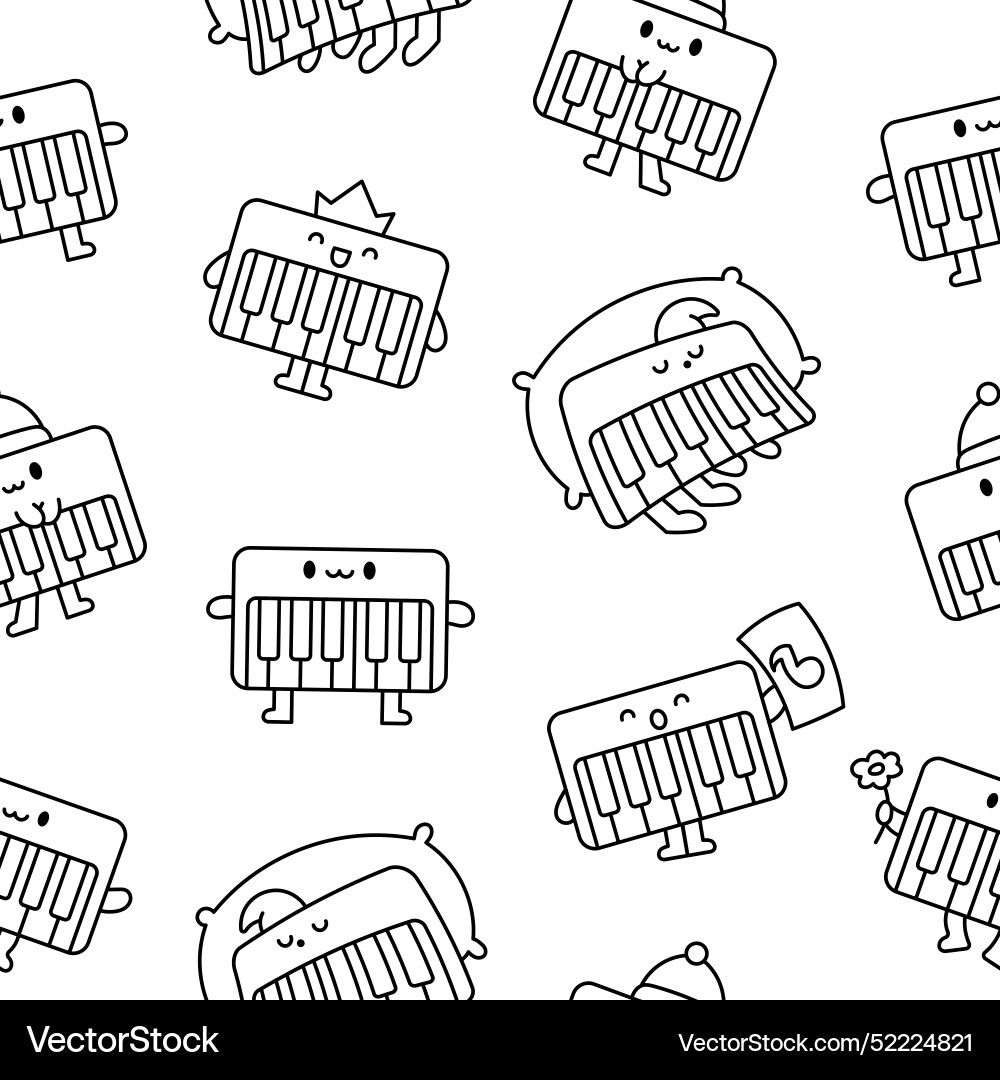 Cute piano character coloring page Royalty Free Vector Image