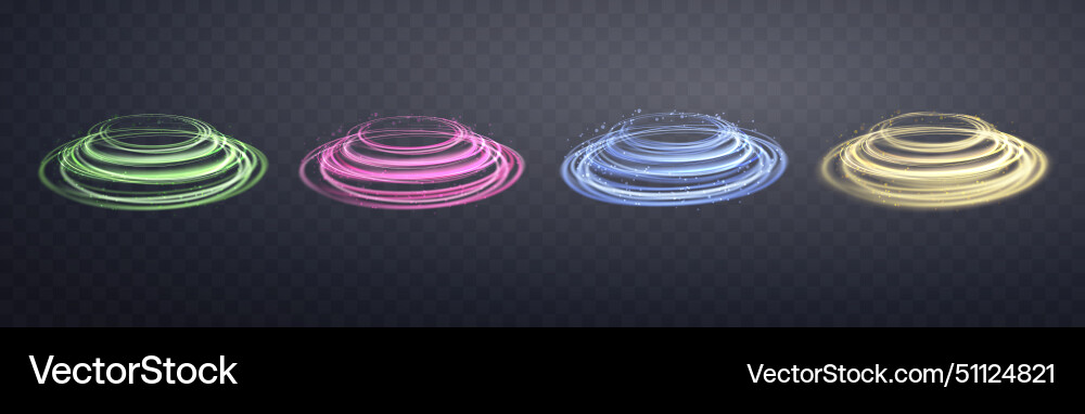 Glowing magic rings set neon realistic energy Vector Image