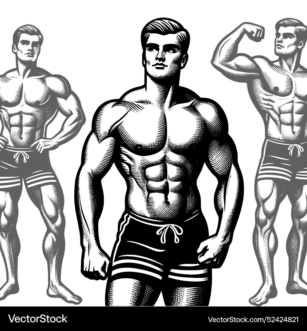 Muscular bodybuilder engraving Royalty Free Vector Image