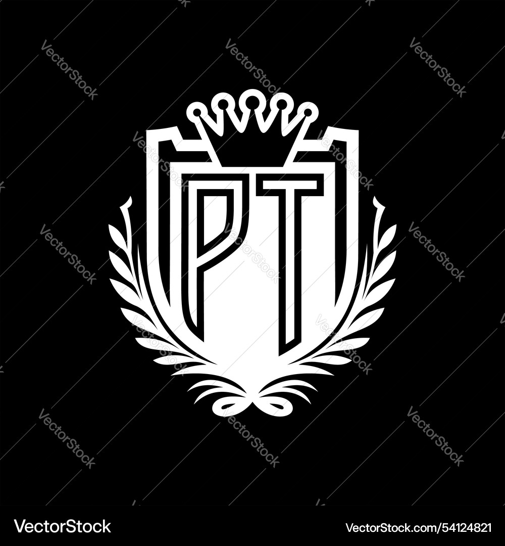 Pt letter logo heraldic shield shape with crown Vector Image