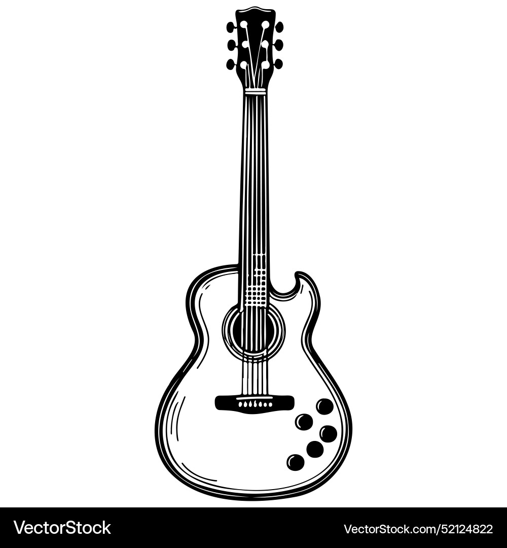 Cartoon guitar drawing black line isolated line Vector Image
