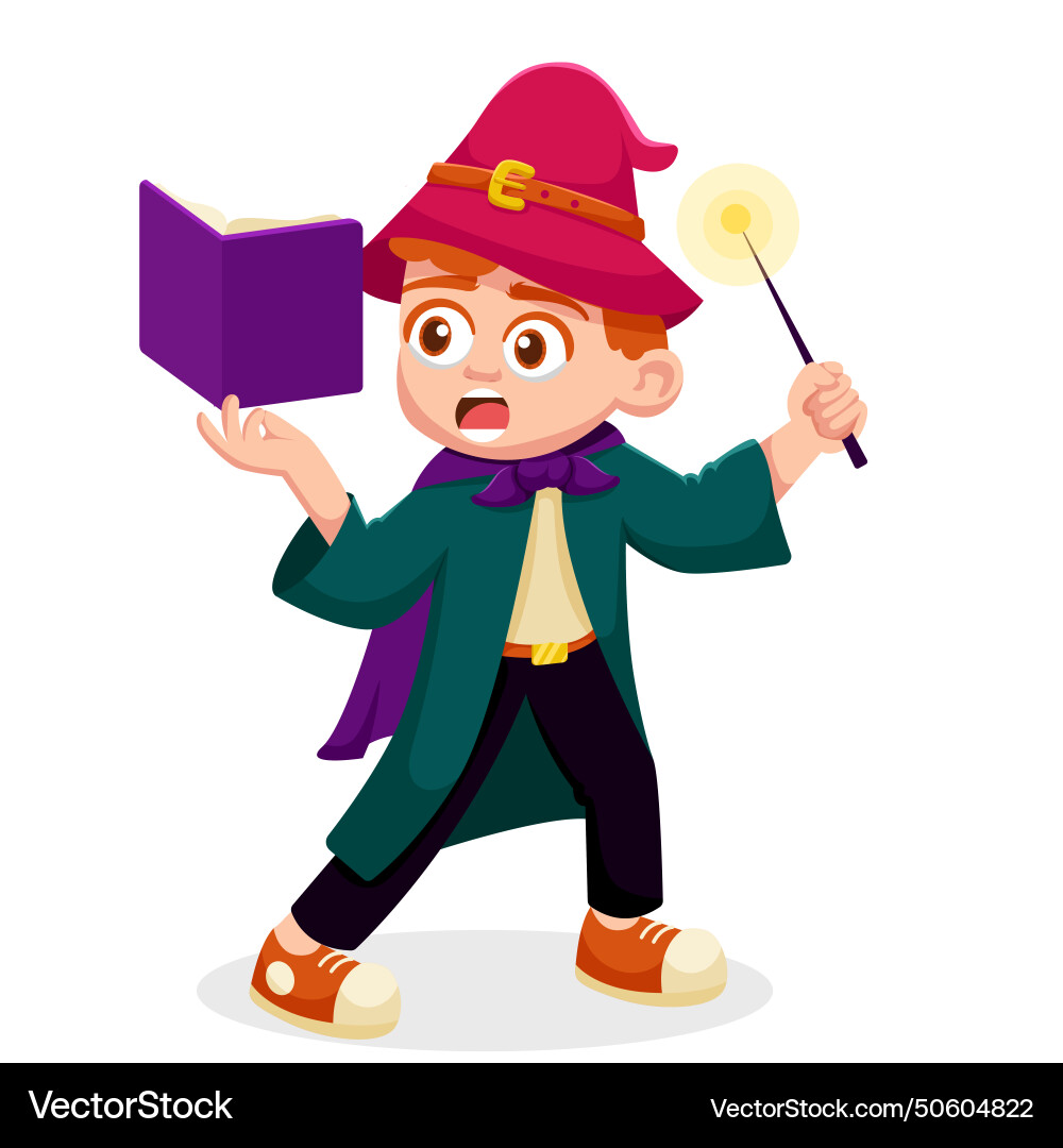 Cartoon witch with magic book Royalty Free Vector Image