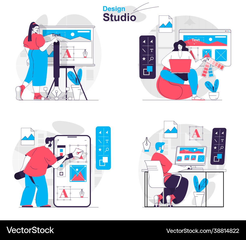 Design studio concept set designers draw images Vector Image