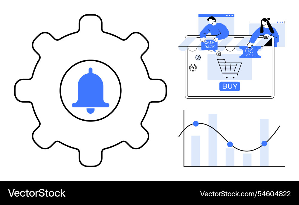 Gear with notification bell online shopping Vector Image