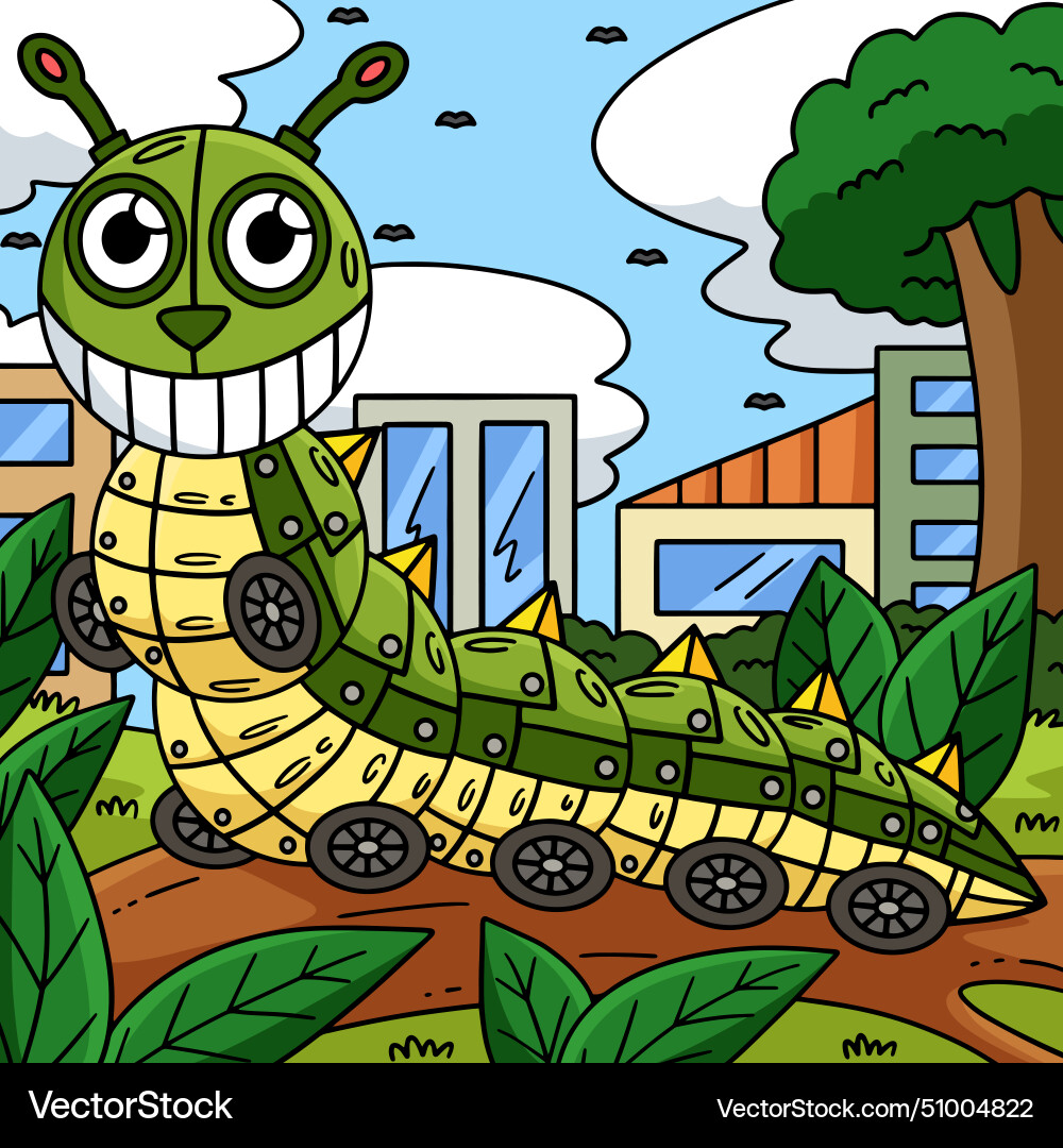 Robot caterpillar colored cartoon Royalty Free Vector Image