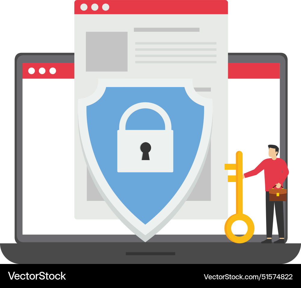 Tiny people protecting social media accounts Vector Image