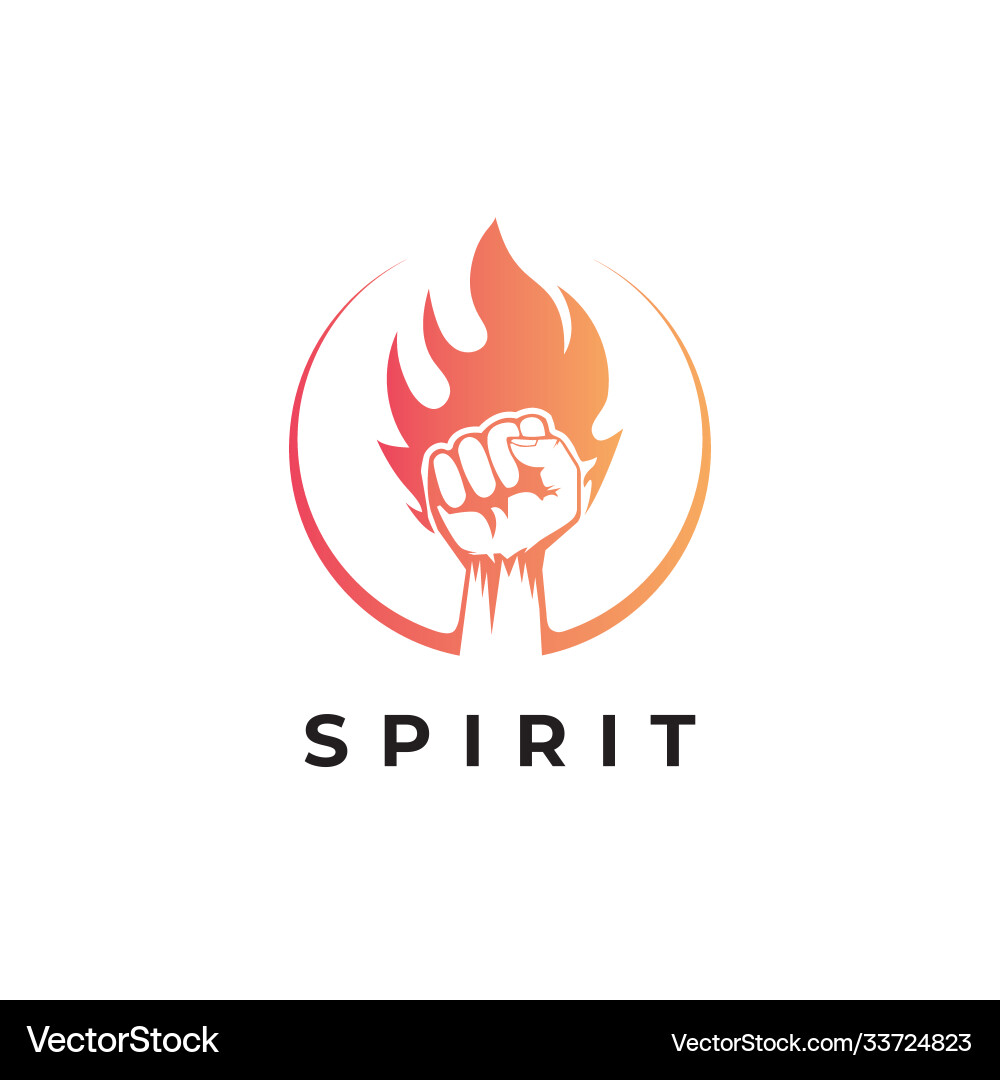 Fist hand with fire flame in circle logo Vector Image
