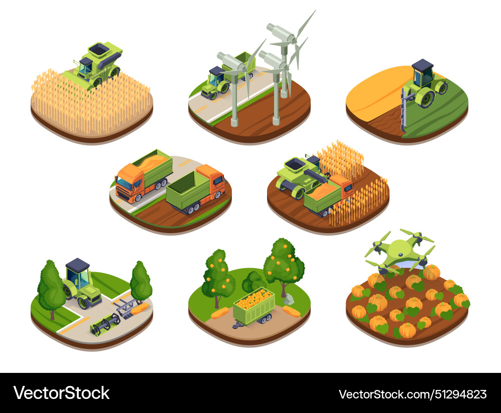 Isometric agricultural icons featuring various Vector Image