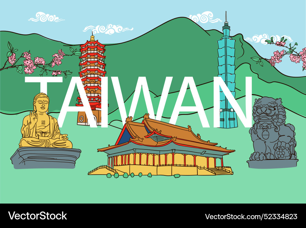 Taiwan word with landmarks Royalty Free Vector Image
