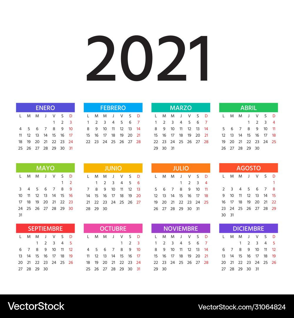 2021 Spanish Calendar - Minimal Style Royalty Free Vector