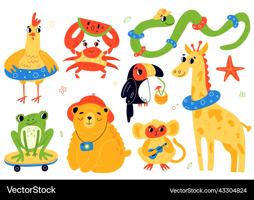 Cute beach animals resting happy cartoon Vector Image