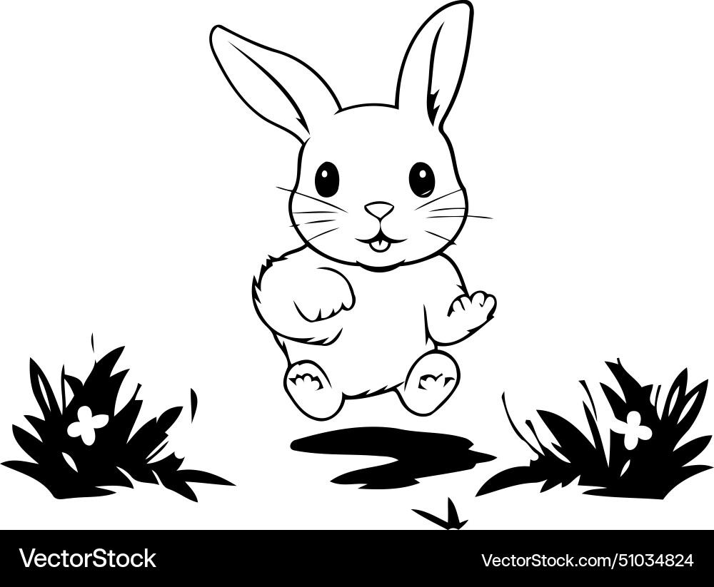 Cute cartoon rabbit running in the meadow Vector Image