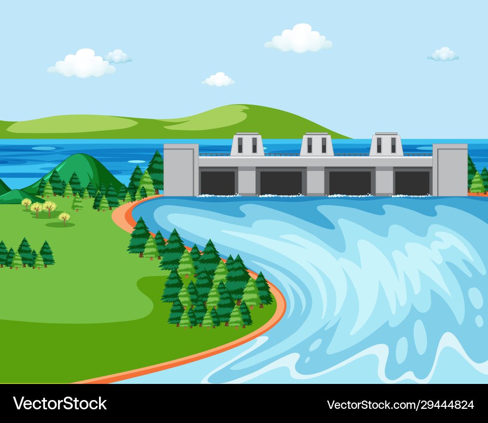Diagram showing dam and river Royalty Free Vector Image