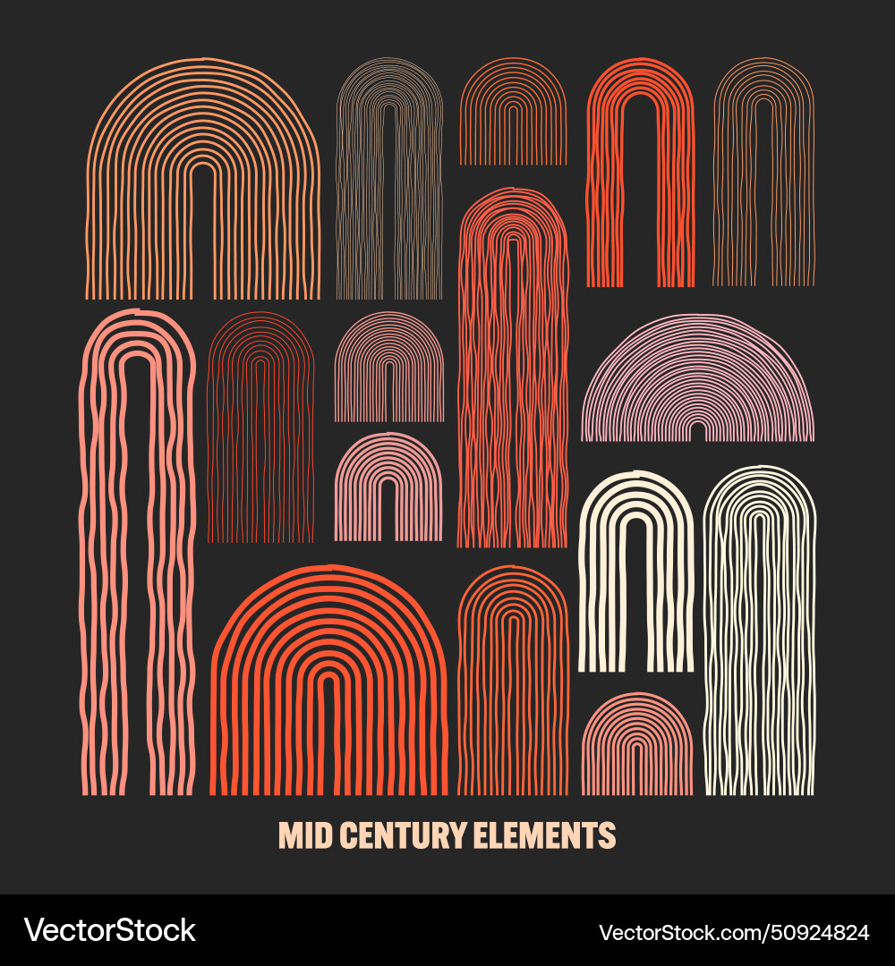 Mid century arch elements modern geometric shapes Vector Image