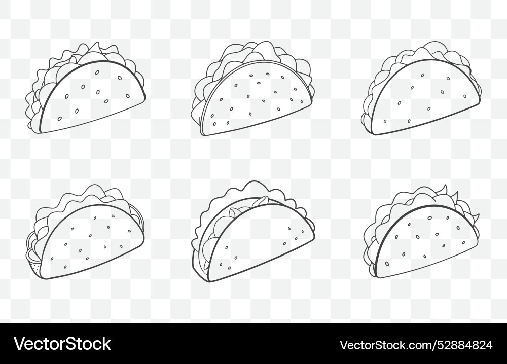 Print tacos line art set Royalty Free Vector Image