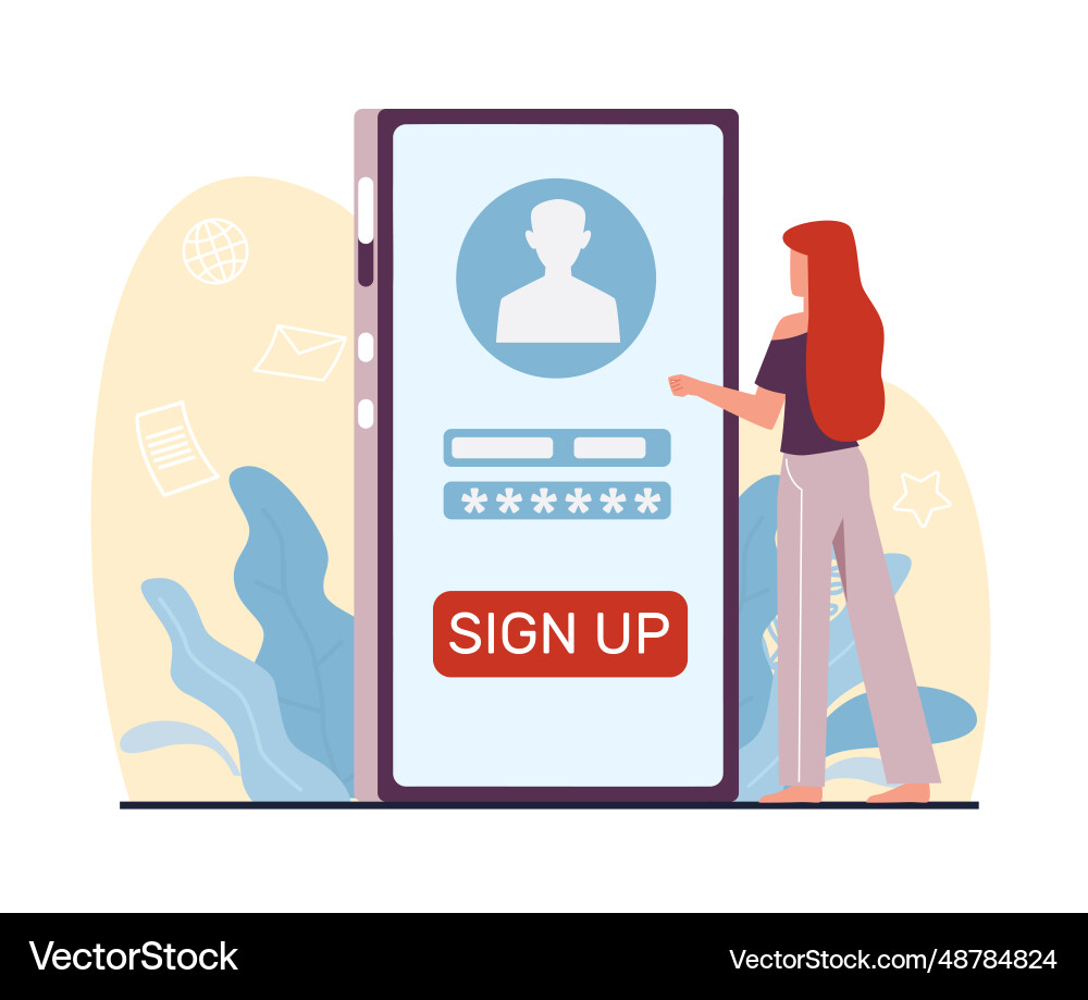 Young girl registering on internet Royalty Free Vector Image