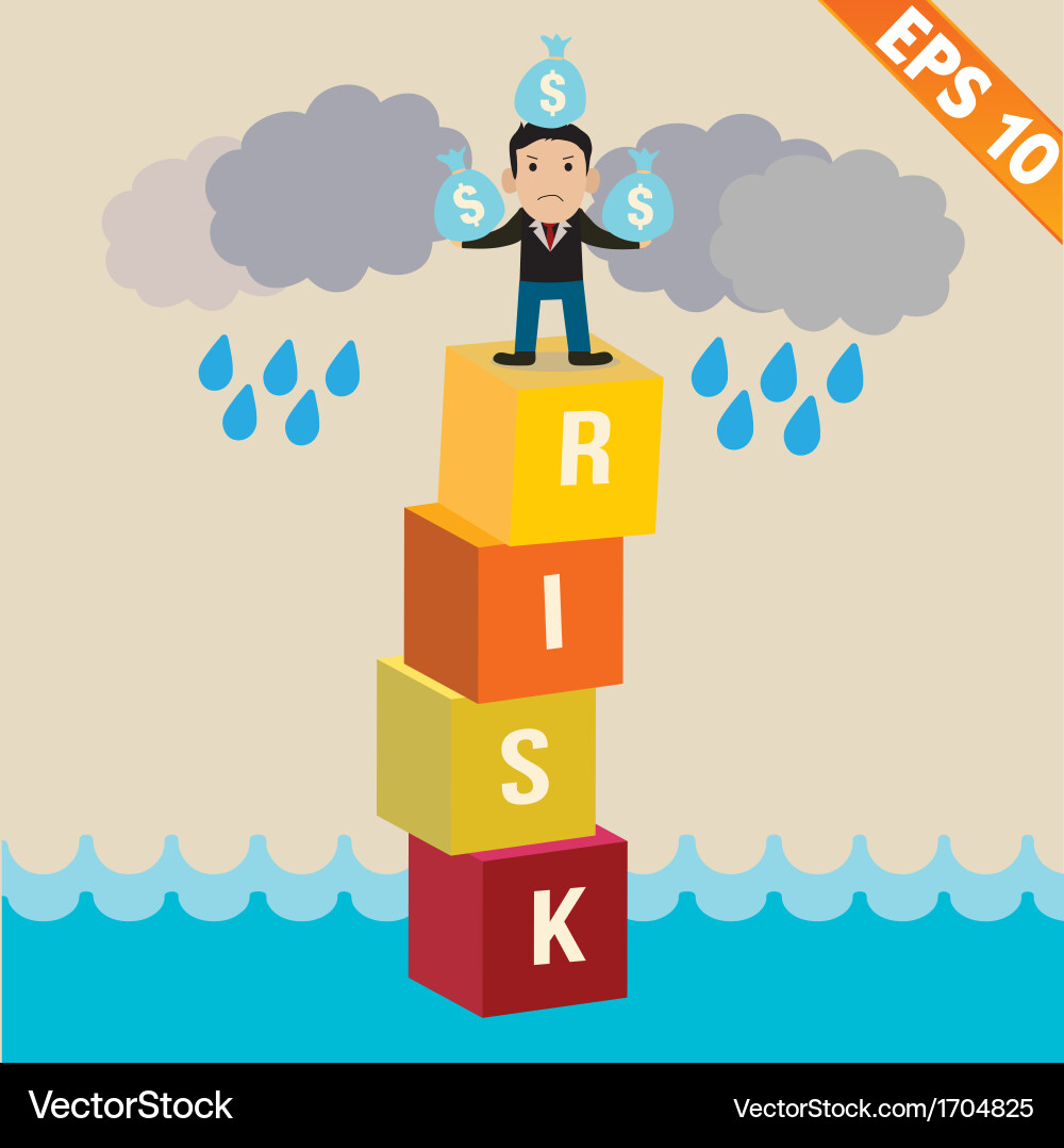 Cartoon businessman stand on risk block Royalty Free Vector