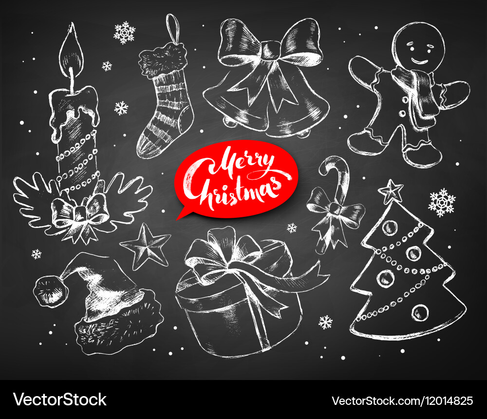 Christmas chalked line art set Royalty Free Vector Image