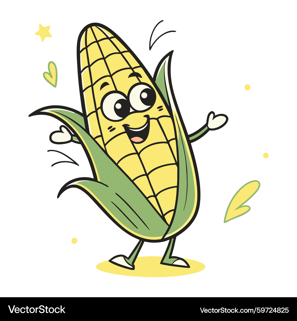 Cute Cartoon Corn Cob Mascot – Royalty-Free Vector | VectorStock