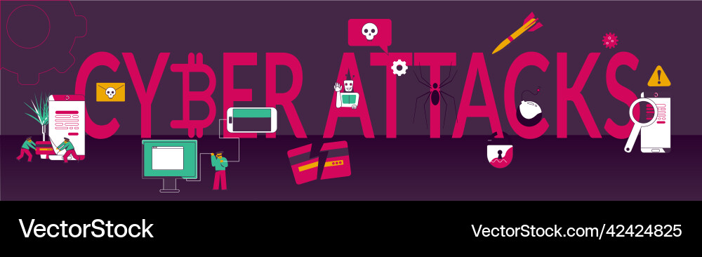 Cyber attacks text horizontal banner Royalty Free Vector