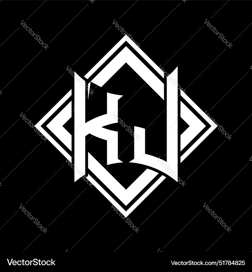 Kj letter logo abstract shield shape with square Vector Image