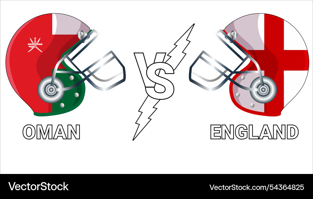 Oman vs england 3d helmets with flags Royalty Free Vector