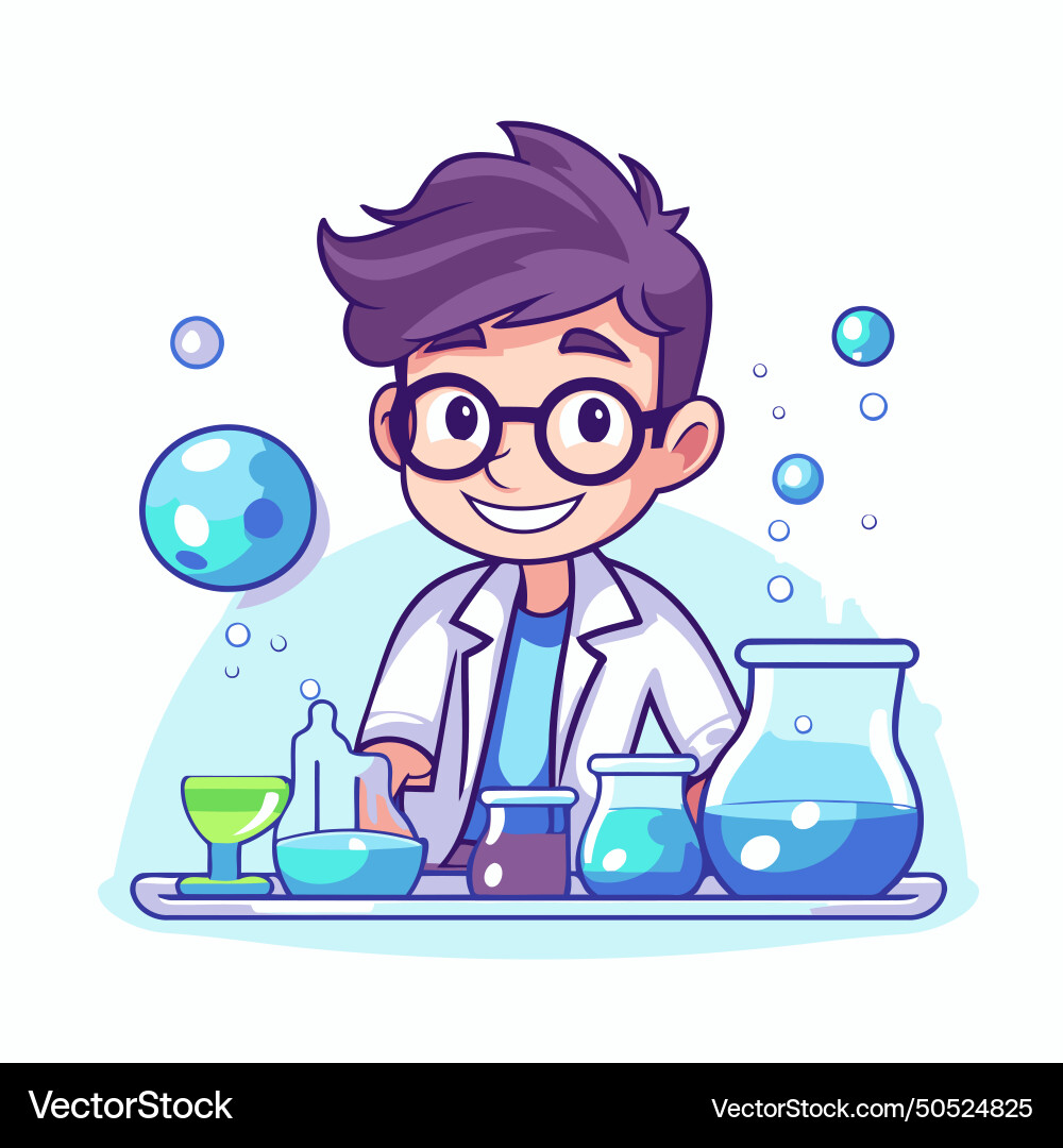 Scientist boy cartoon character Royalty Free Vector Image