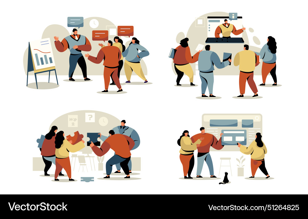 Teams working on project cartoon characters Vector Image