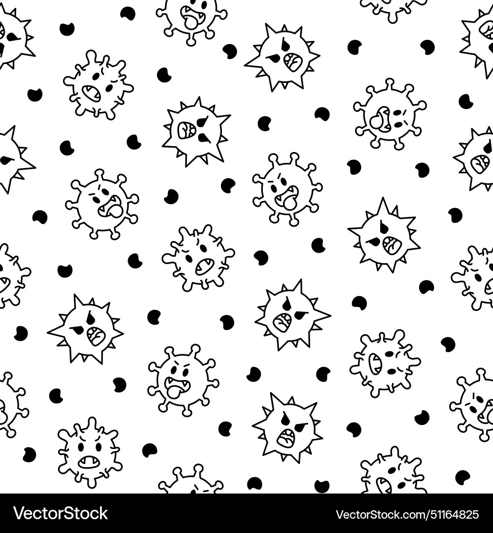 Viruses kawaii seamless pattern coloring page Vector Image