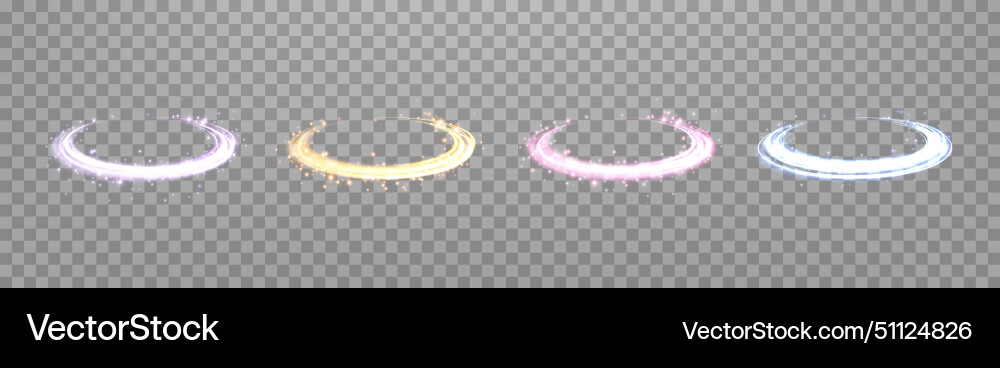 Glowing magic rings set neon realistic energy Vector Image
