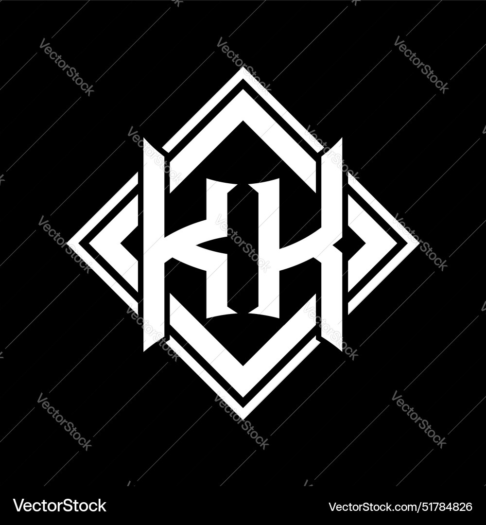 Kk letter logo abstract shield shape with square Vector Image