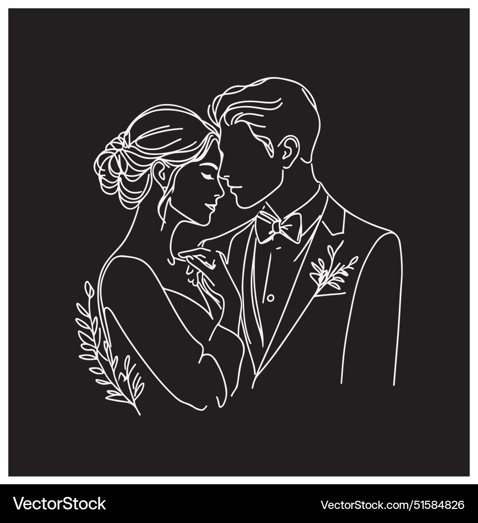 One continuous drawn line wedding from Royalty Free Vector