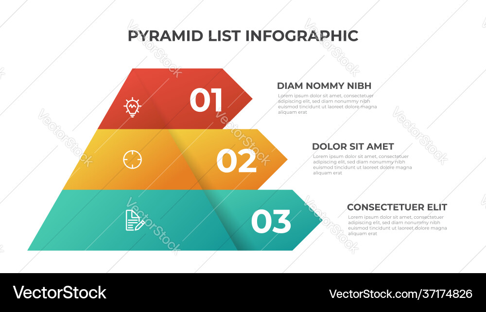 Pyramid infographic template with 3 list layers Vector Image