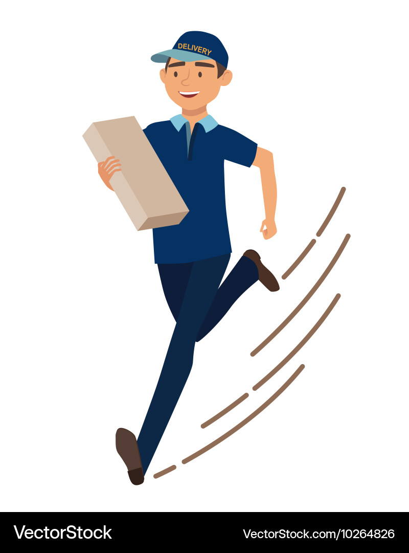 Running man with postal box courier parcel Vector Image